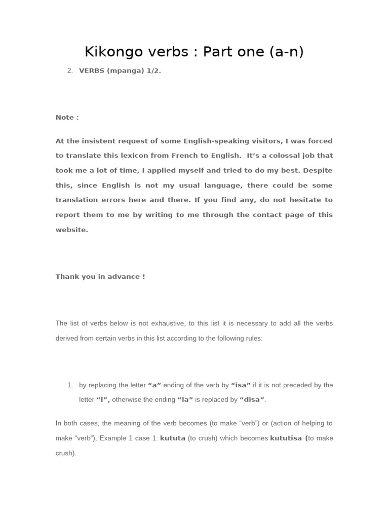 Kikongo verbs | PDF | Verb | Linguistics