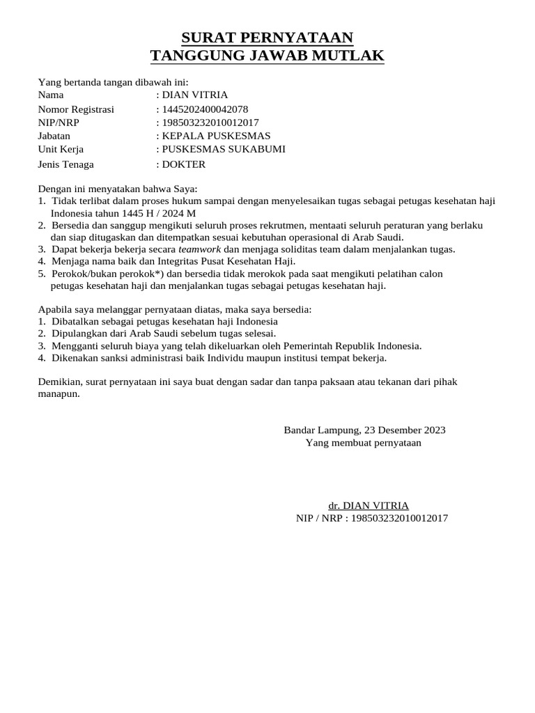 Surat Pernyataan Tanggung Jawab Mutlak | PDF