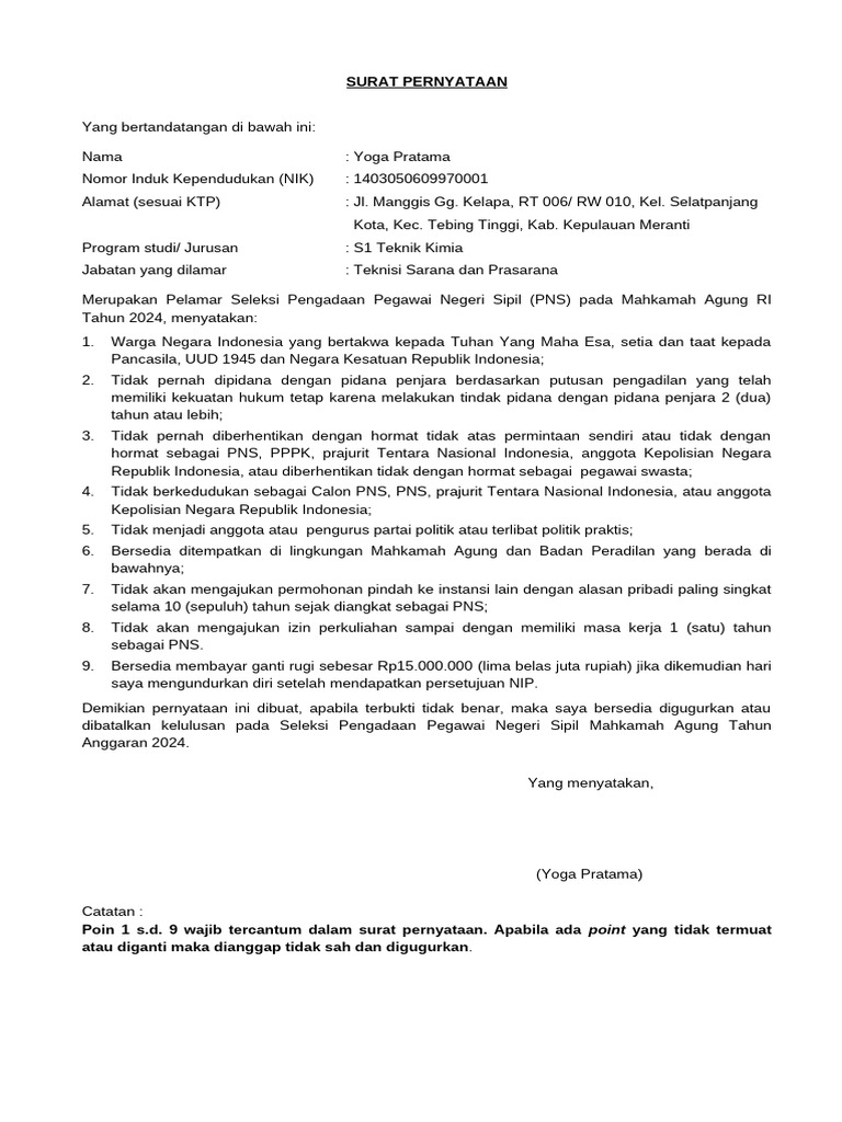 Lampiran III_Surat Pernyataan CPNS 2024 (2) | PDF