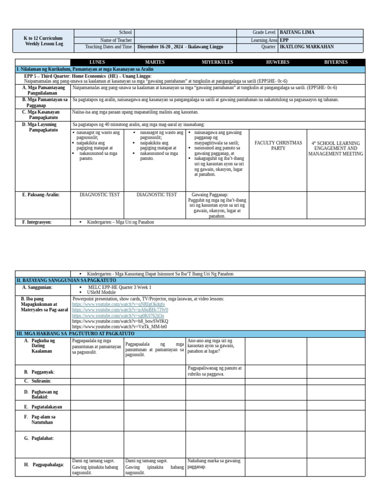 EPP - HE - Q3 - Week 2 - WLL | PDF