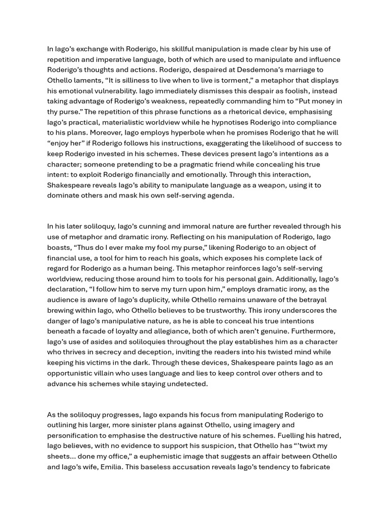 Iago Analysis Pdf Iago Othello