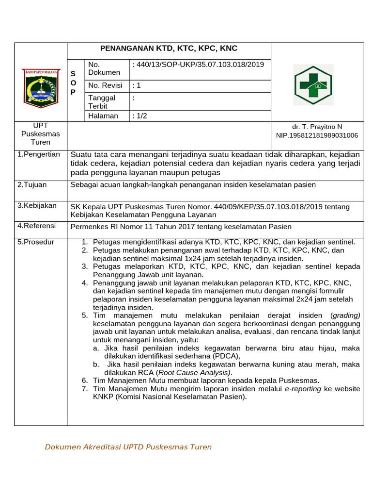 SOP PENANGANAN KTD, KNC, KPC fix | PDF