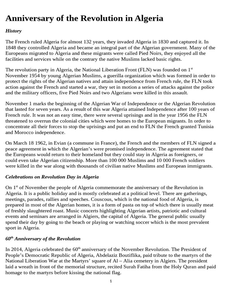 Anniversary of The Revolution in Algeria | PDF | Algeria