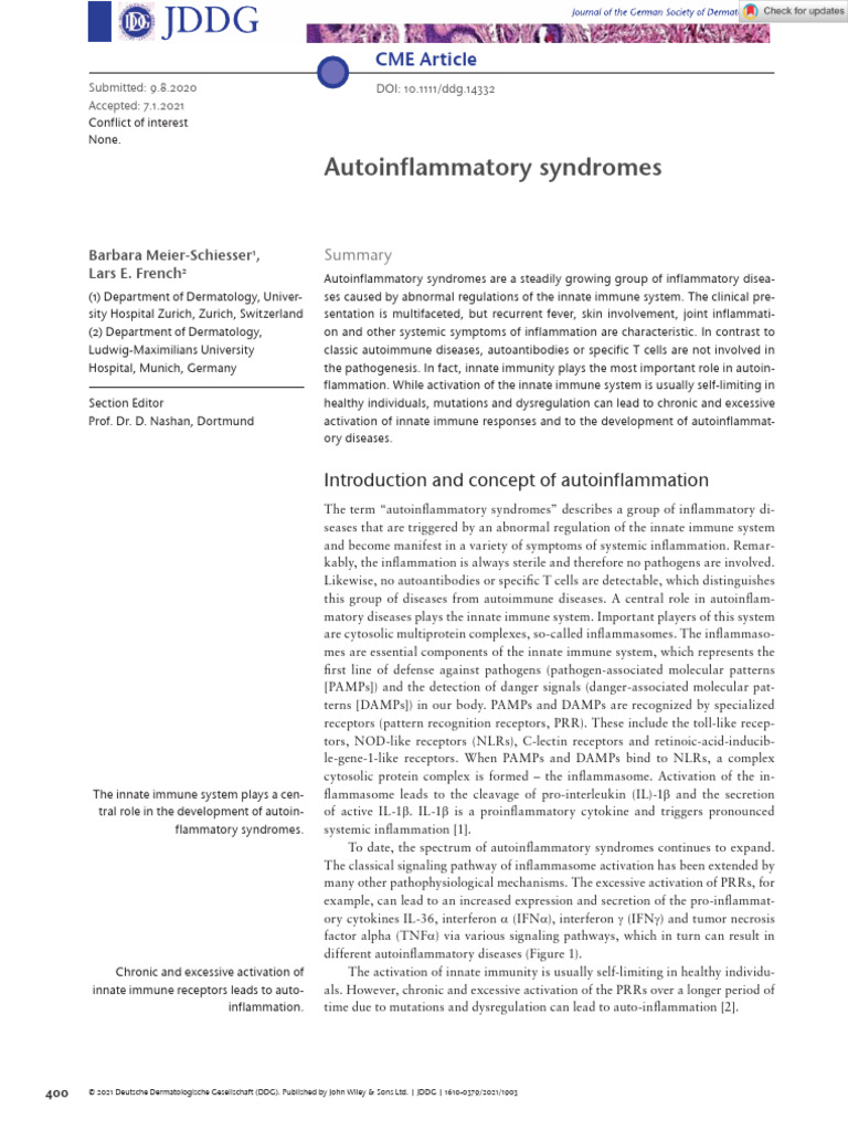 Autoinflammatory Syndromes | PDF | Immune System | Inflammation