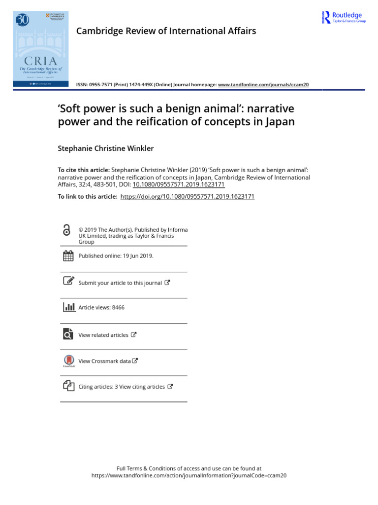 Soft power is such a benign animal narrative power and the reification of concepts in Japan ...