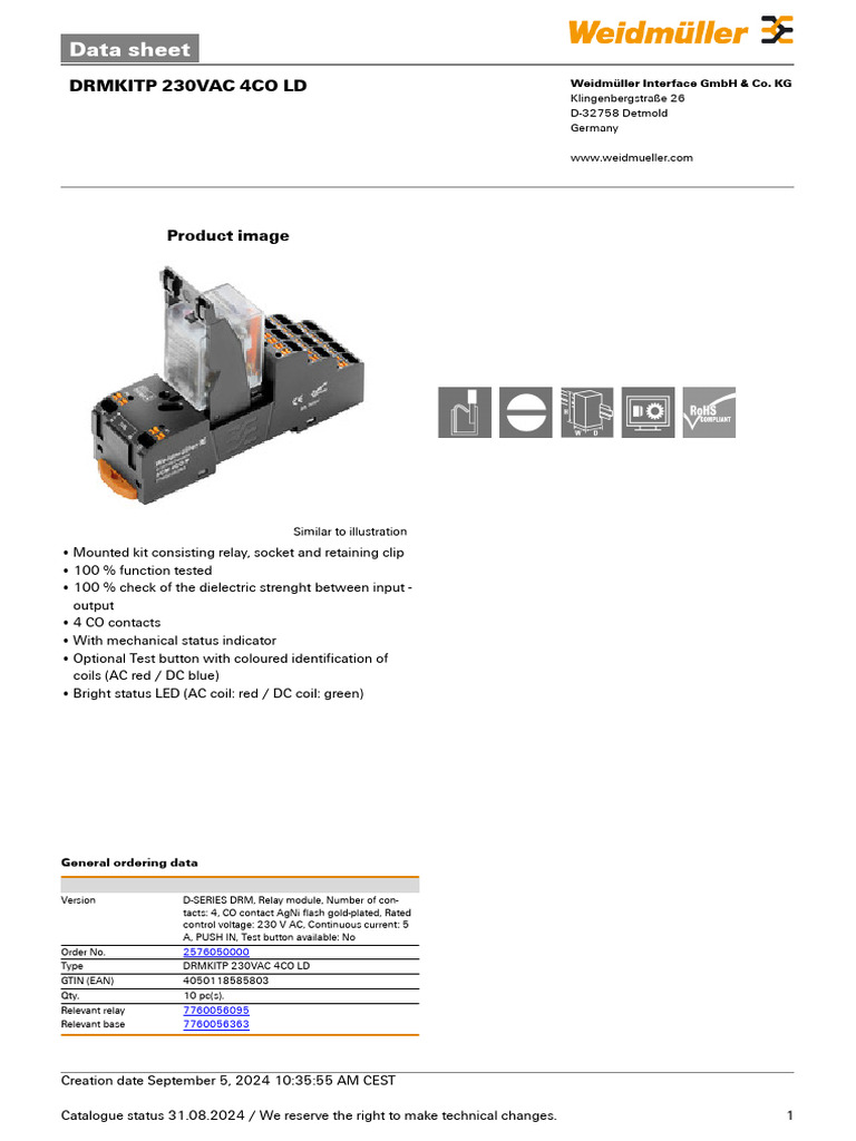 DRMKITP 230VAC 4CO LD en | PDF | Alternating Current | Relay