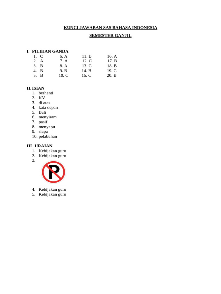 kelas 2 KUNCI JAWABAN SAS bindo semester 1 2024 | PDF