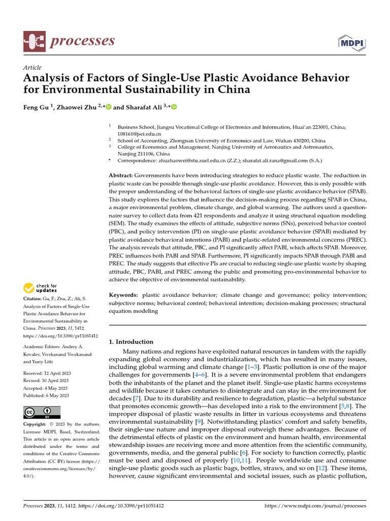 Analysis of Factors of Single-Use Plastic Avoidance Behavior For | PDF ...