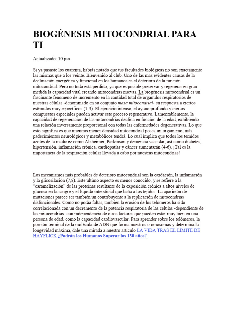 Biogénesis Mitocondrial para Ti | PDF | Mitocondria | Respiración celular