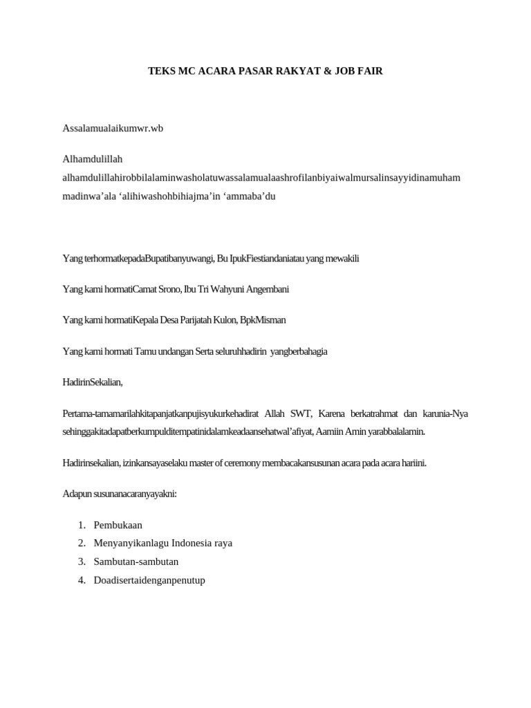 749940512-TEKS-MC-ACARA-PASAR-RAKYAT-JOB-FAIR | PDF