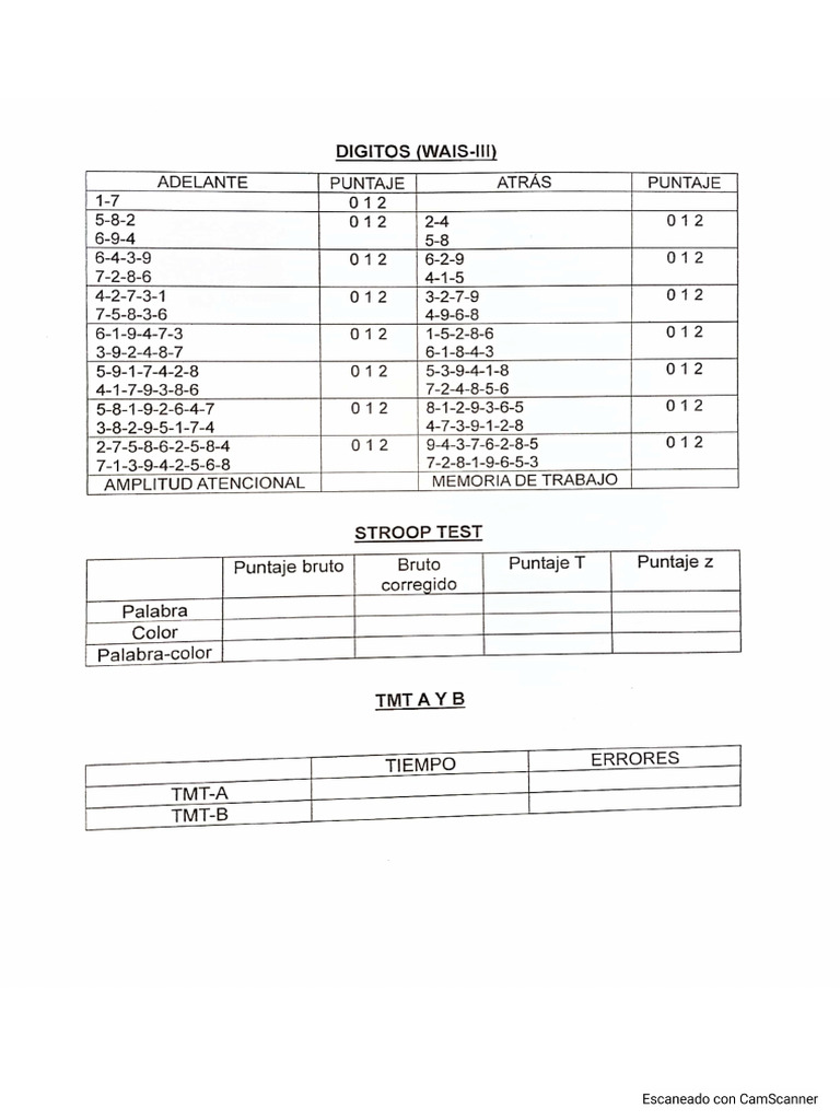 Digitos, Stroop y TMT | PDF