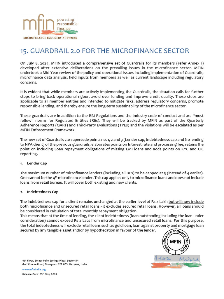 MFIN Directive #15 Guardrail 2 - For Release | PDF | Loans | Annual ...