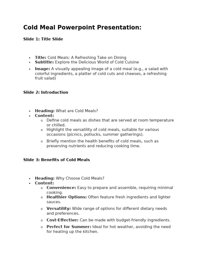 Cold Meal Powerpoint Presentation | PDF | Salad | Meal