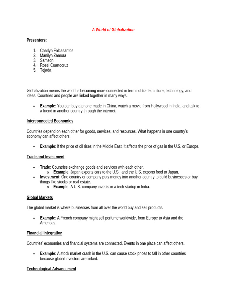 A World of Globalization Handouts | PDF | Multinational Corporation | Globalization