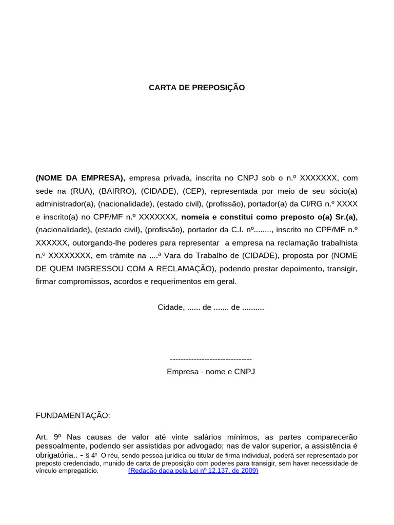 Carta de Preposição para Representação Legal | PDF