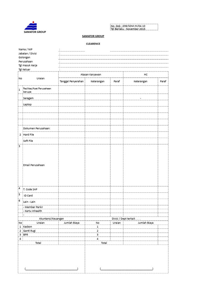 Clearence Form Baru - XLSX - Google Sheets | PDF