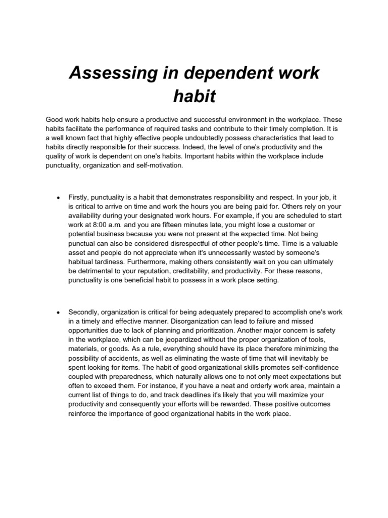 Assessing important work habits | PDF | Habits | Employment
