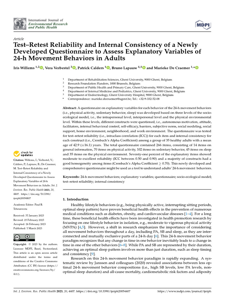 Test-Retest Reliability and Internal Consistency o | PDF | Cronbach's ...