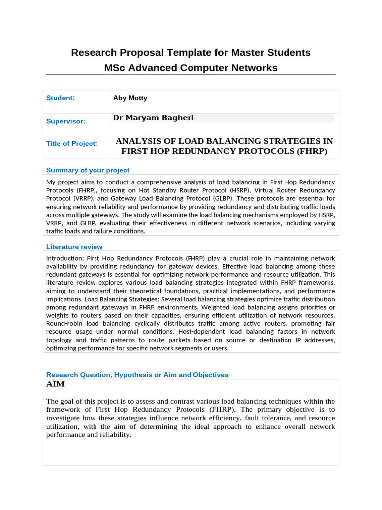 Project Proposal For MSC ACN | PDF | Computer Network | Load Balancing (Computing)