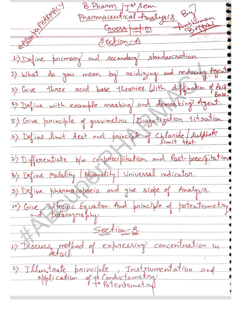 Analysis Section a Guess Paper Solution by ABsuperPHARMACY ANSHUMAN | PDF