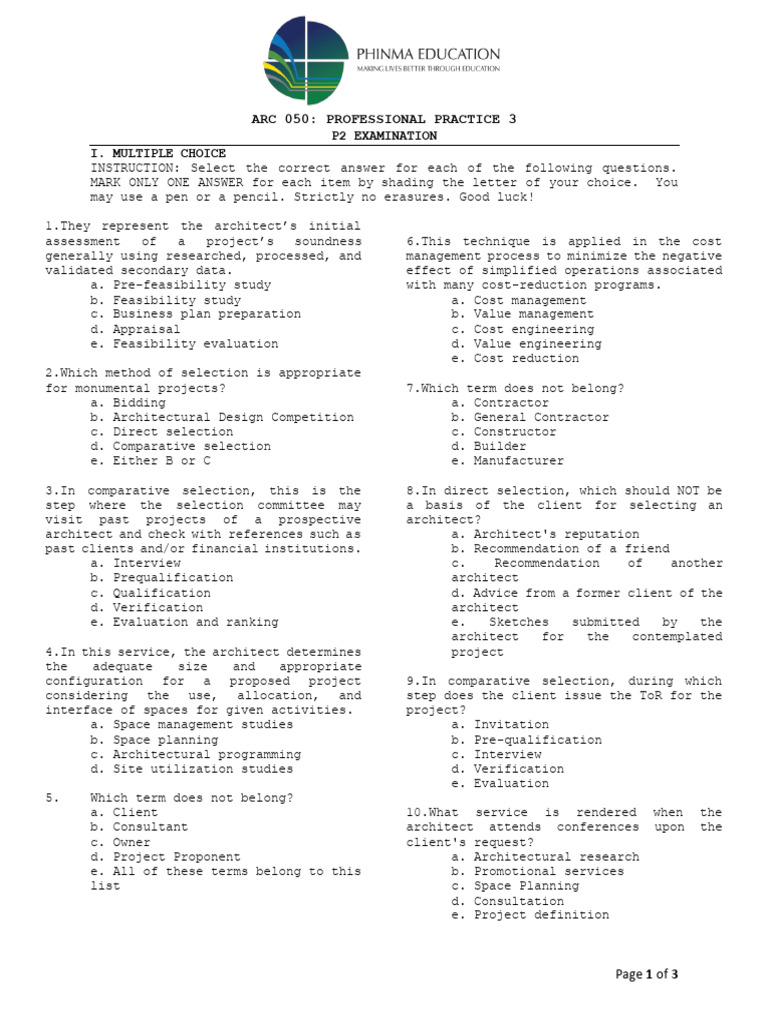 ARC-050-P2-EXAM | PDF | Architect | Specification (Technical Standard)
