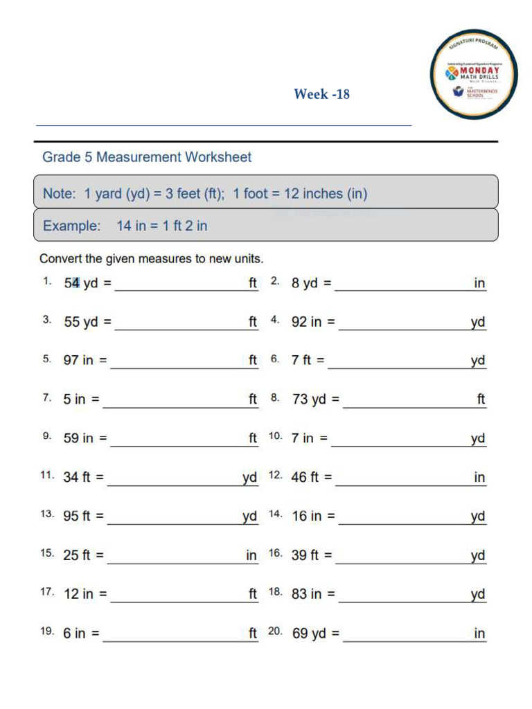 Maths Drill Tmms 18 Class 5 | PDF
