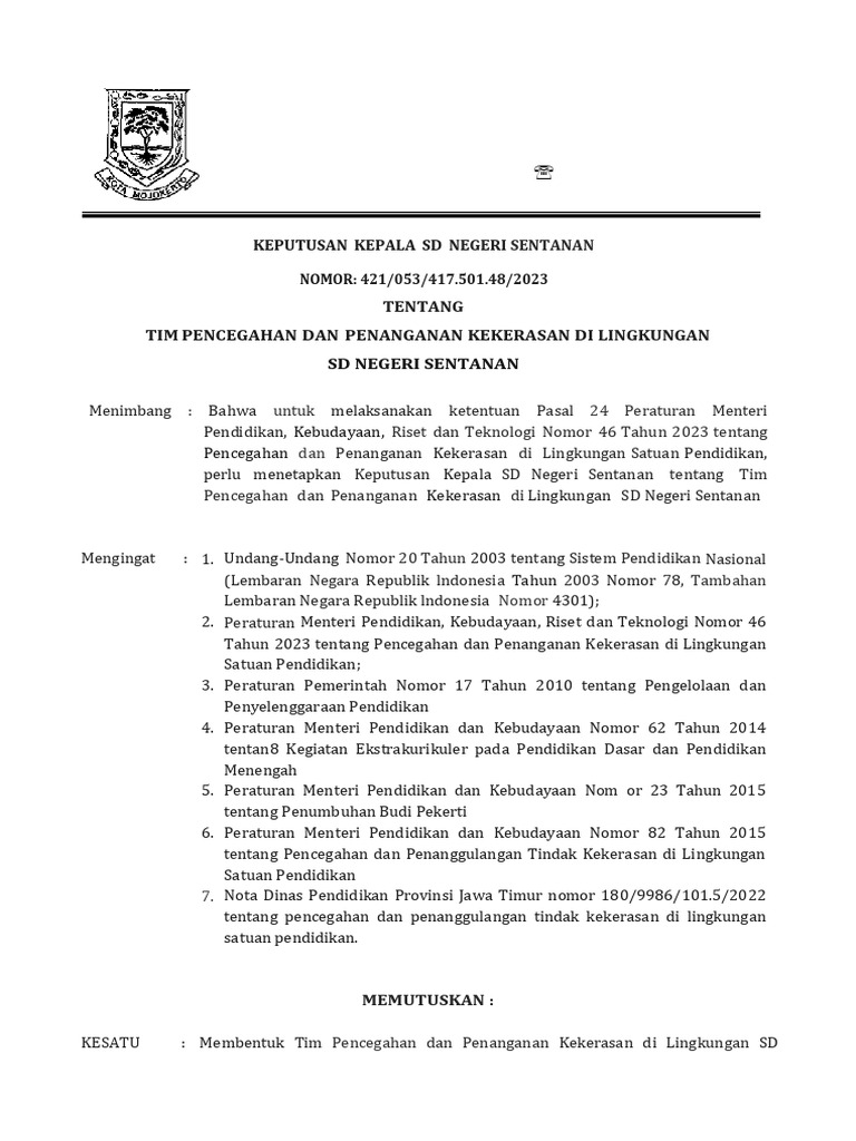 SK Tim Pencegahan Kekerasan SDN Sentanan | PDF