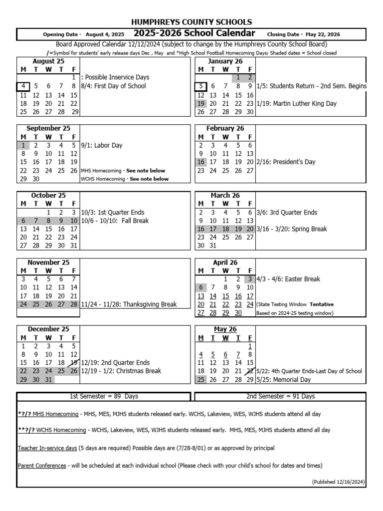 2025-2026 School Calendar Approved Ver. 12-16-2024 | PDF | Academia