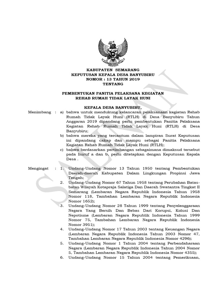 13 SK No 13 Tahun 2019 Tentang TPK RTLH | PDF