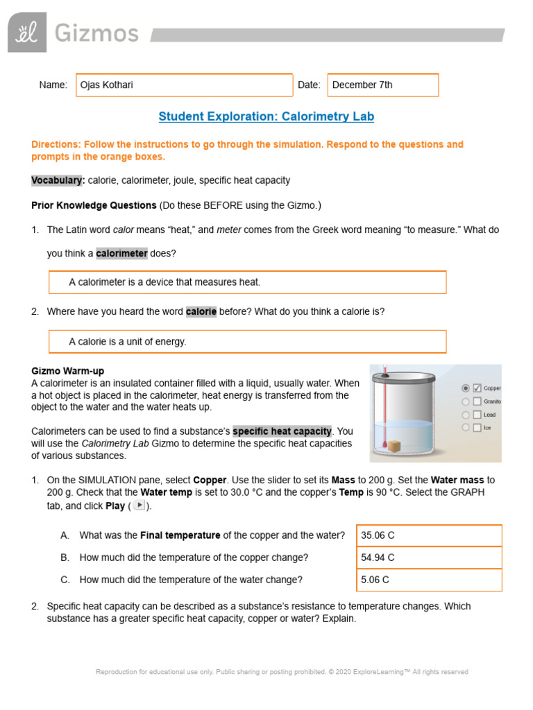 Calorimetry Lab - Kothari | PDF | Calorie | Heat