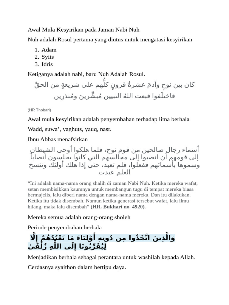 Awal Mula Kesyirikan pada Jaman Nabi Nuh | PDF