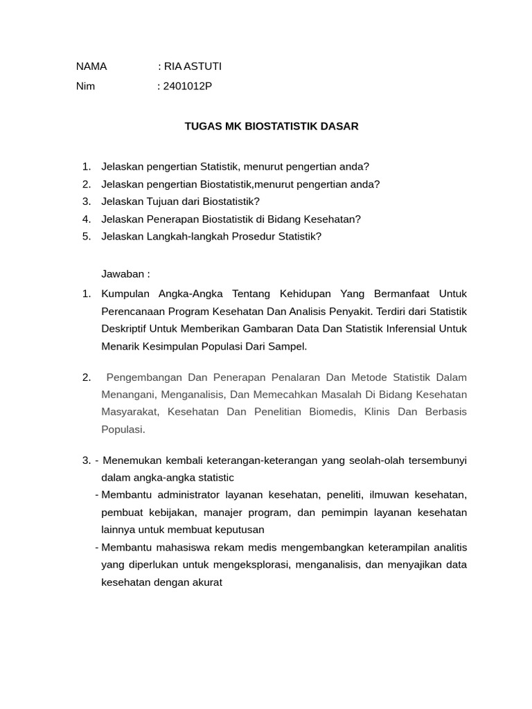 Tugas Biostatistik Dasar | PDF