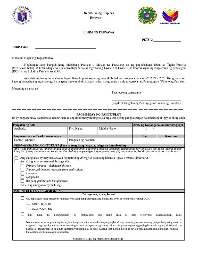 Sbi Grade 1 Consent Form | PDF
