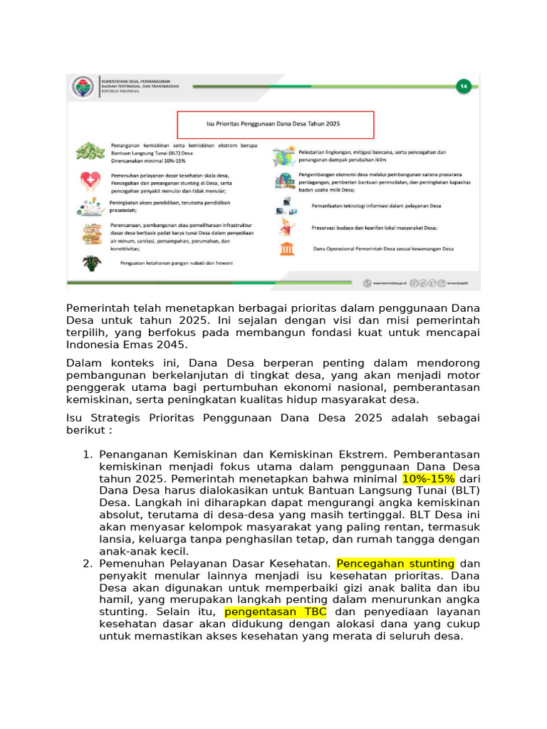 Pemerintah Telah Menetapkan Berbagai Prioritas Dalam Penggunaan Dana