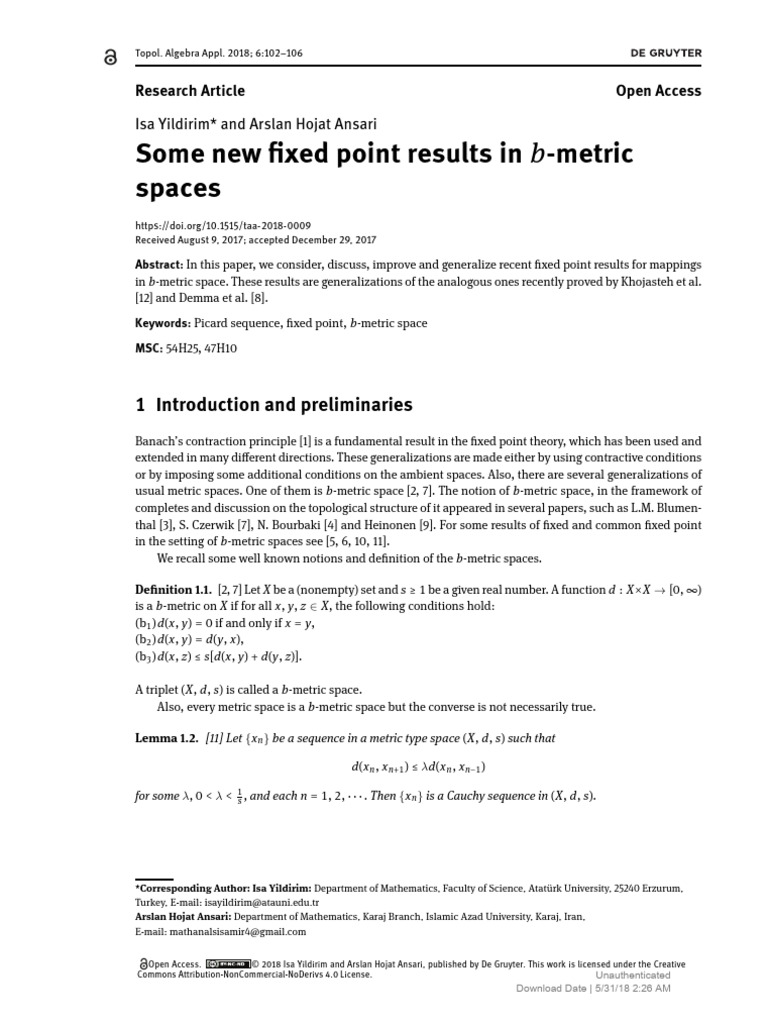 Fixed Point Results in b-Metric Spaces | PDF | Abstract Algebra | Topology