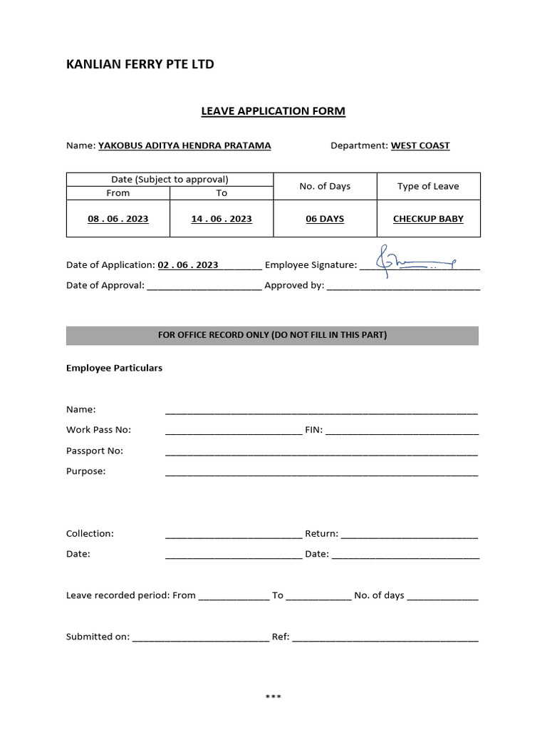 Leave Application Form 8 June 23 - 051432 | PDF