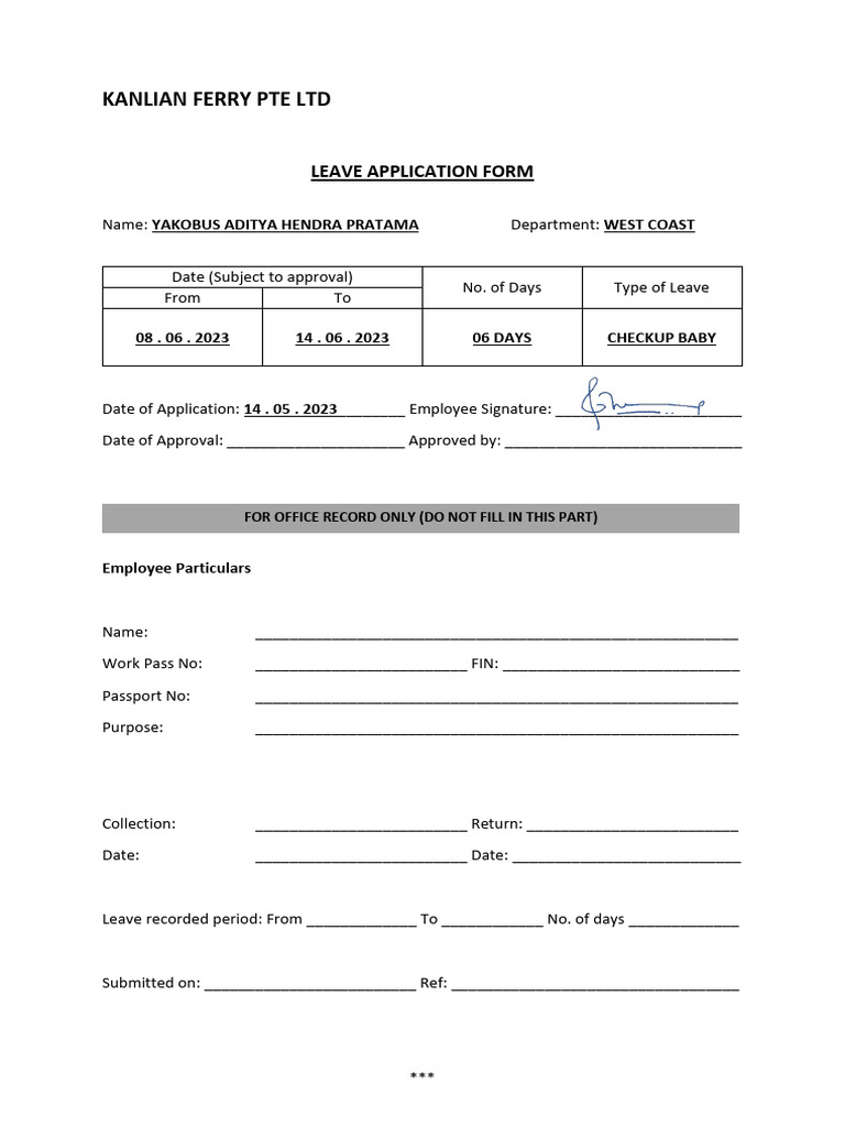 LEAVE APPLICATION FORM 8 June 2023 - 051652 | PDF