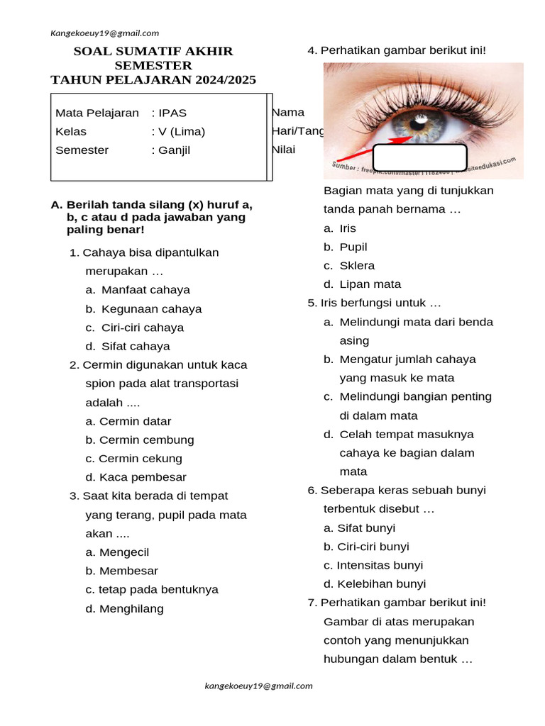 Soal SAS IPAS Kelas 5 Sem. 1 - www.kherysuryawan.id | PDF