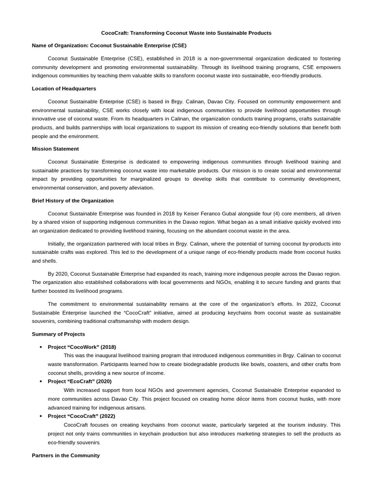 CocoCraft PROJECT DEVTdraft | PDF | Sustainability | Economy And The ...