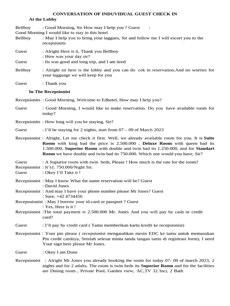 Guest Check-In Conversation Script | PDF
