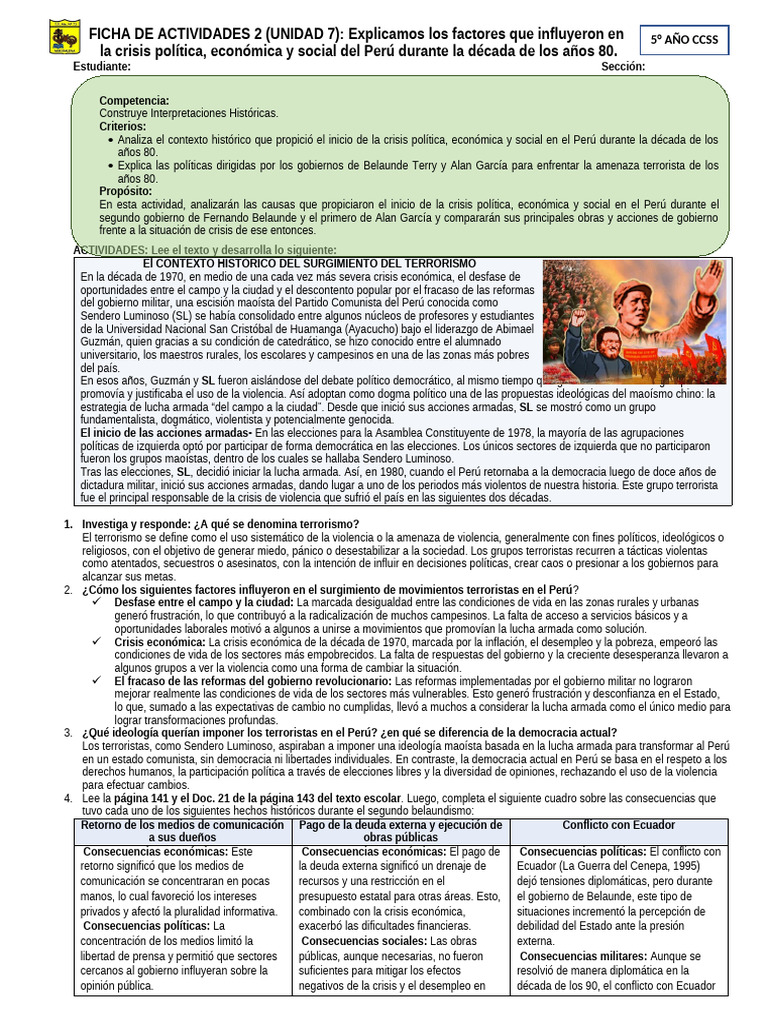 FICHA DE ACTIVIDADES 5° AÑO EDA 7 sesión 3-1 | PDF