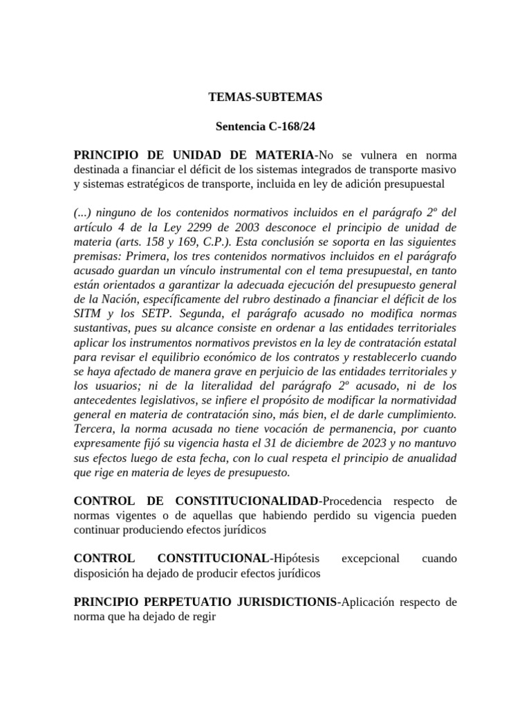 Análisis de la Sentencia C-168/24 | PDF | Presupuesto | Constitución