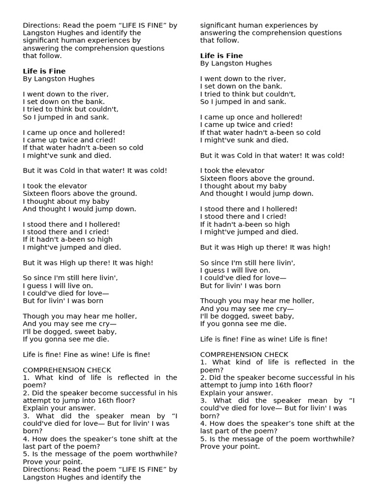 Life is fine handout | PDF