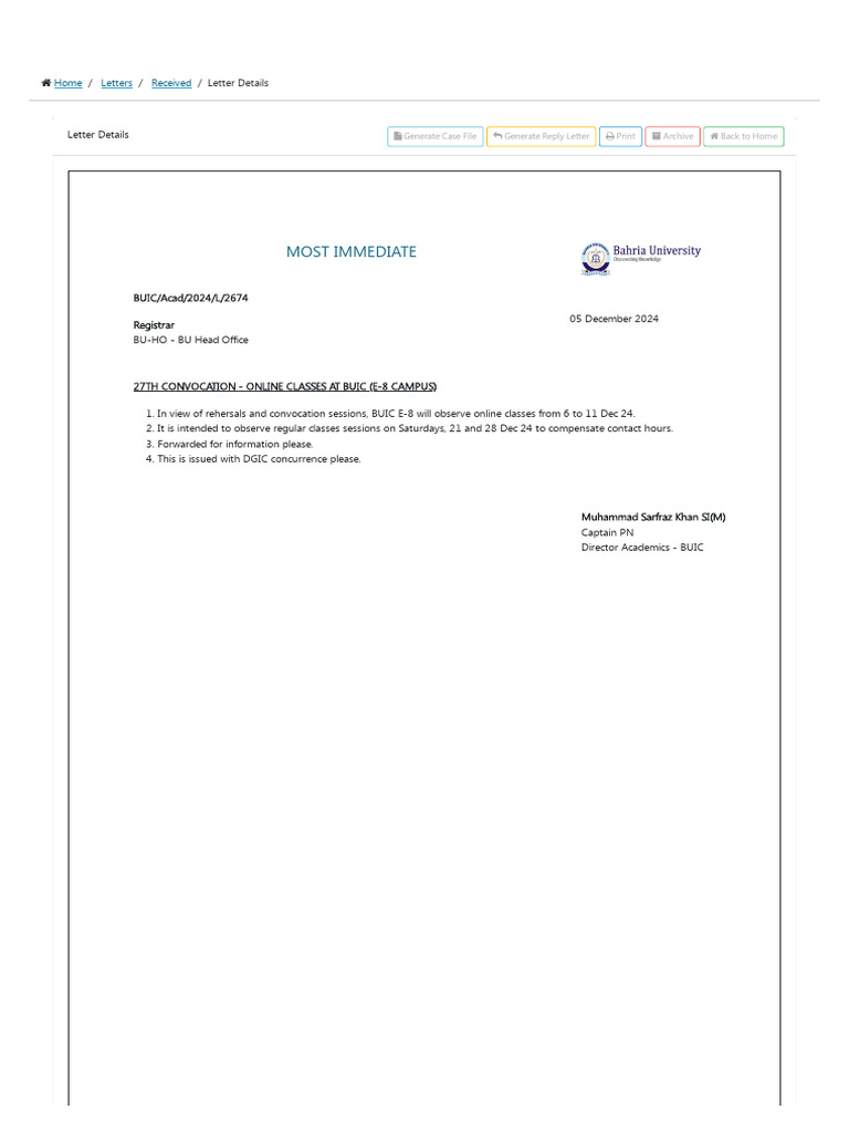 27th Convocation - Online Classes at Buic (E-8 Campus) | PDF