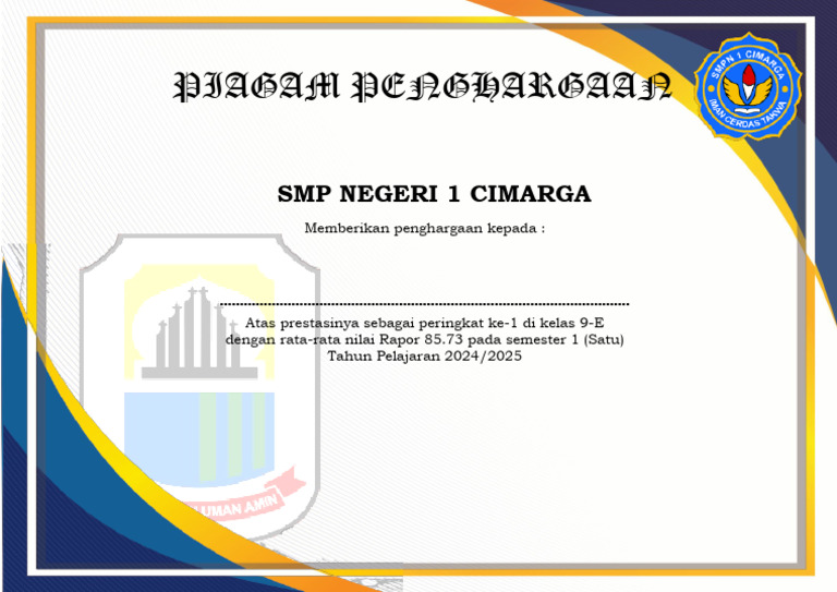 PIAGAM PERINGKAT KELAS 2024 | PDF
