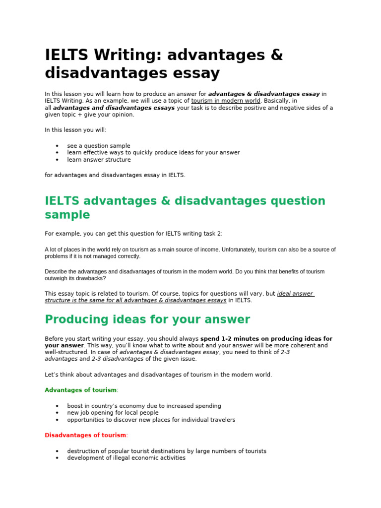 IELTS Writing Advantages and Disadvantages Essay | PDF | Tourism ...