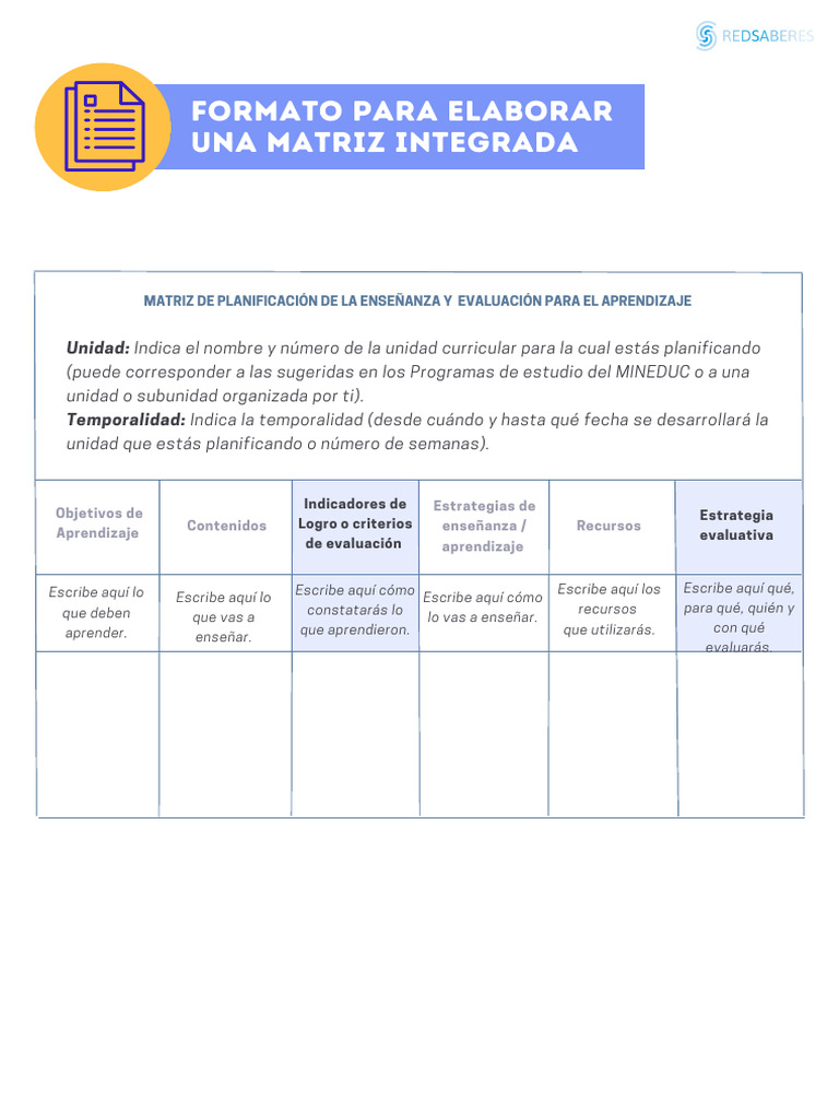 Matriz Planificación Evaluación - IE - U3 - Descargable1 - Formato - Elabora - Matriz ...
