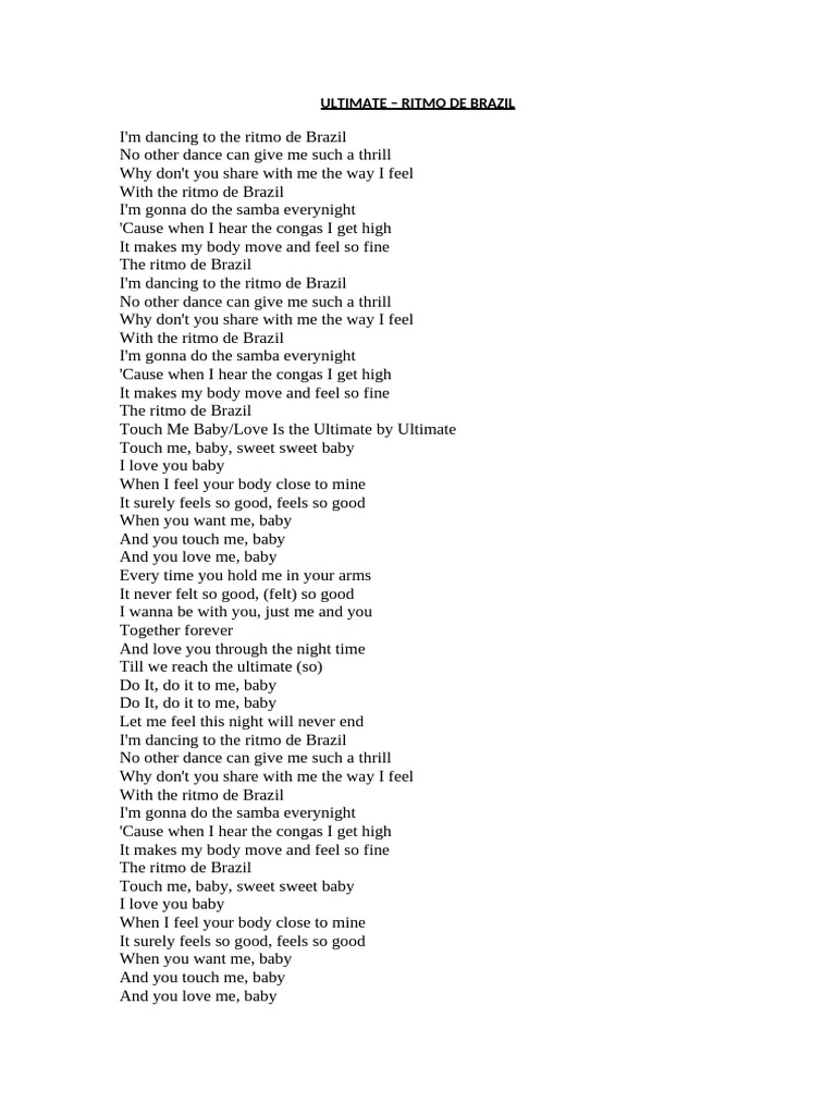 ULTIMATE-RITMO DE BRAZIL LYRICS | PDF