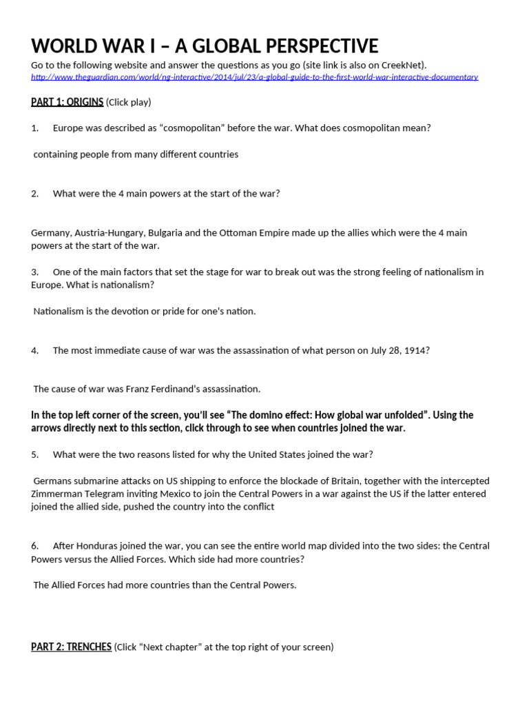 Global Impact of World War I | PDF | World War I | Trench Warfare