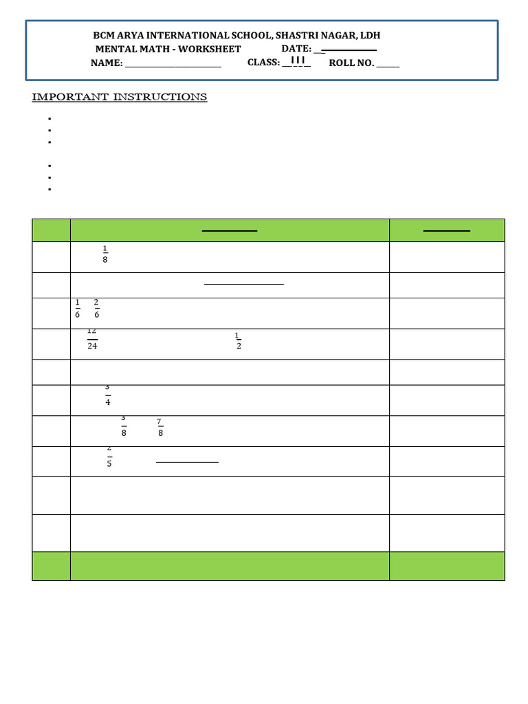 12-C-5055-December Practice Sheet Class 3 | PDF